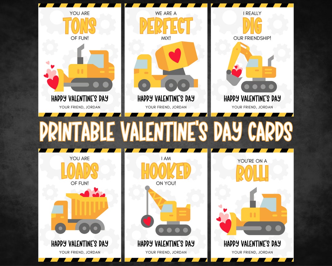 Construction Valentine's Day Cards, Printable Valentine's for Kids ...