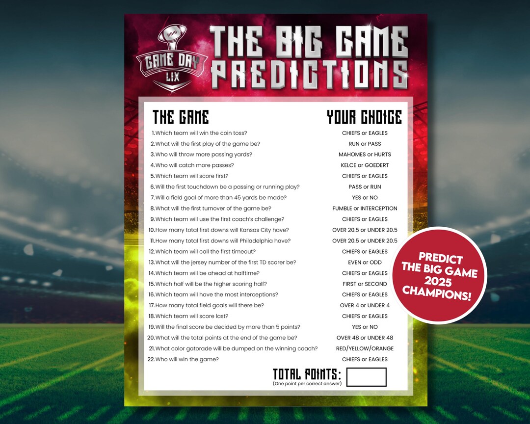 Big Game Predictions, Super Football Bowl Predictions, Football ...