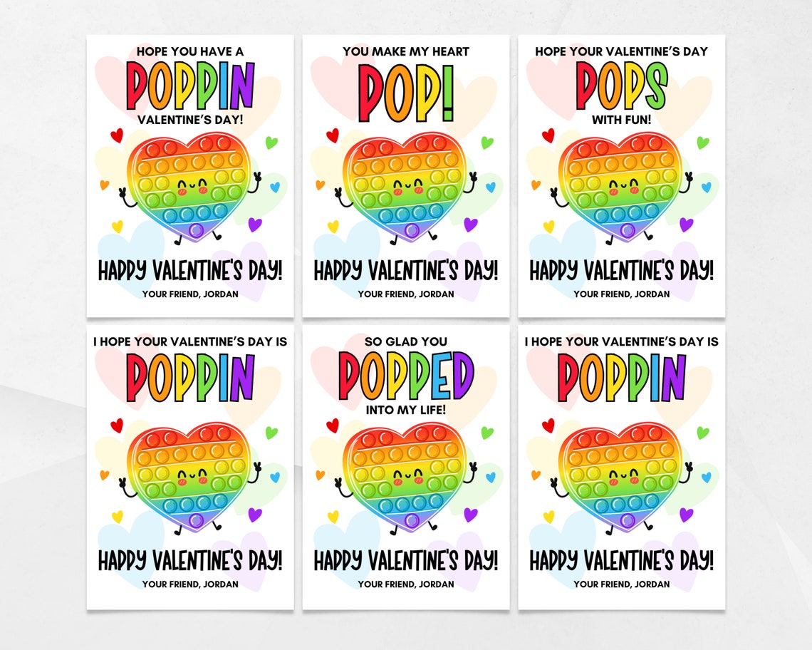 Pop It Valentine's Day Cards, Printable Valentine's for Kids, Kids ...