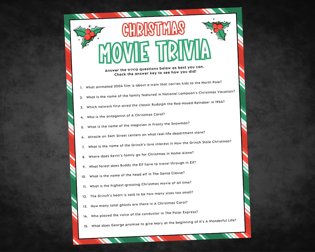 Christmas Movie Trivia Game, Christmas Printable Game, Christmas Family ...