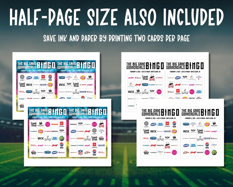 Big Game Commercial Bingo, Super Commercials Bowl Bingo, Football Bingo ...