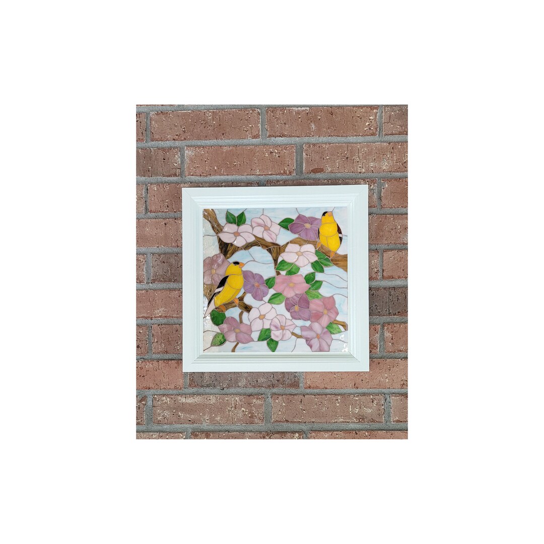 Outdoor/indoor Stained Glass Mosaic Art Goldfinch in Tree With Flowers ...
