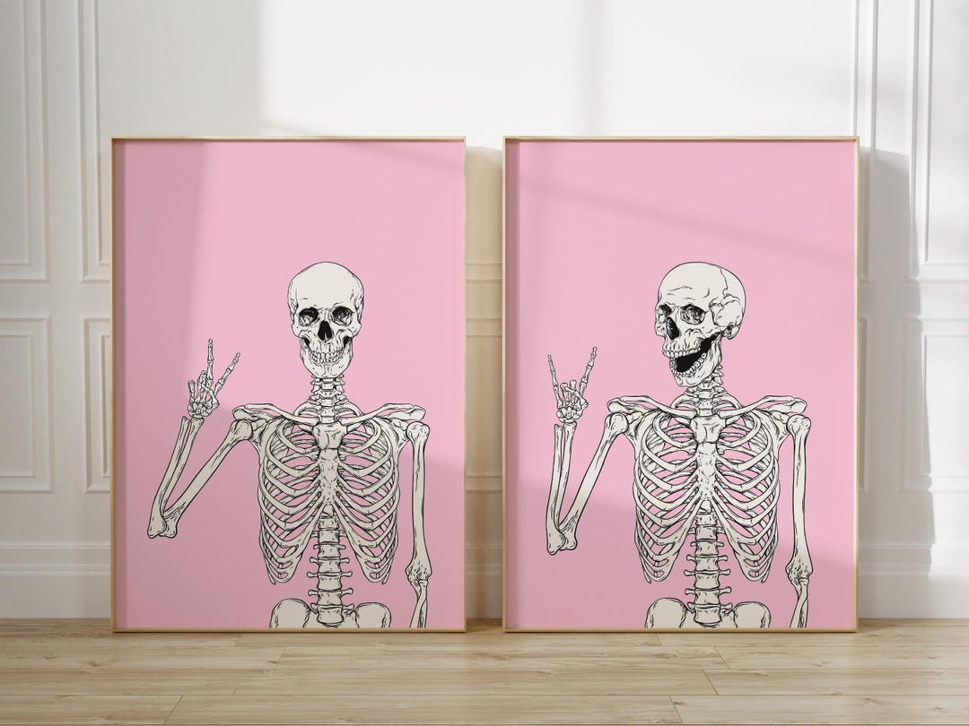 Pink Halloween Set of 2 Prints, Printable Retro Pink Aesthetic Wall Art ...
