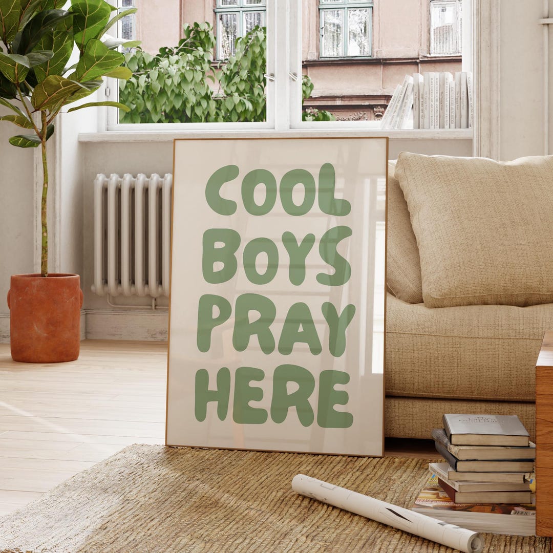 Cool Boys Pray Here Wall Art, Printable Christian Boys Room Wall Art ...