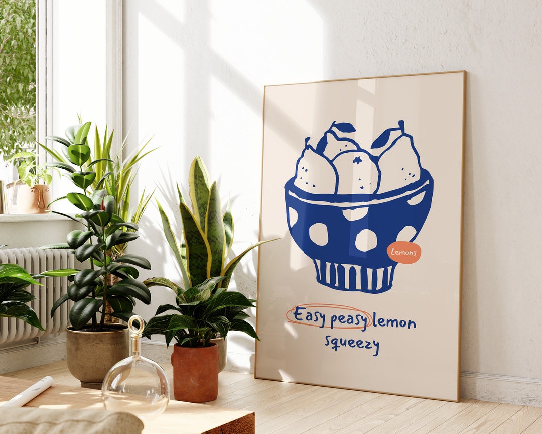 Vintage Lemon Wall Art, Printable Summer Kitchen Wall Decor, Easy Peasy ...