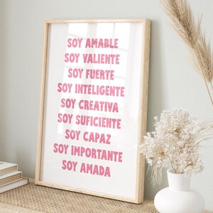 Pink Spanish Affirmations Printable Wall Art, Girls Room Decor ...