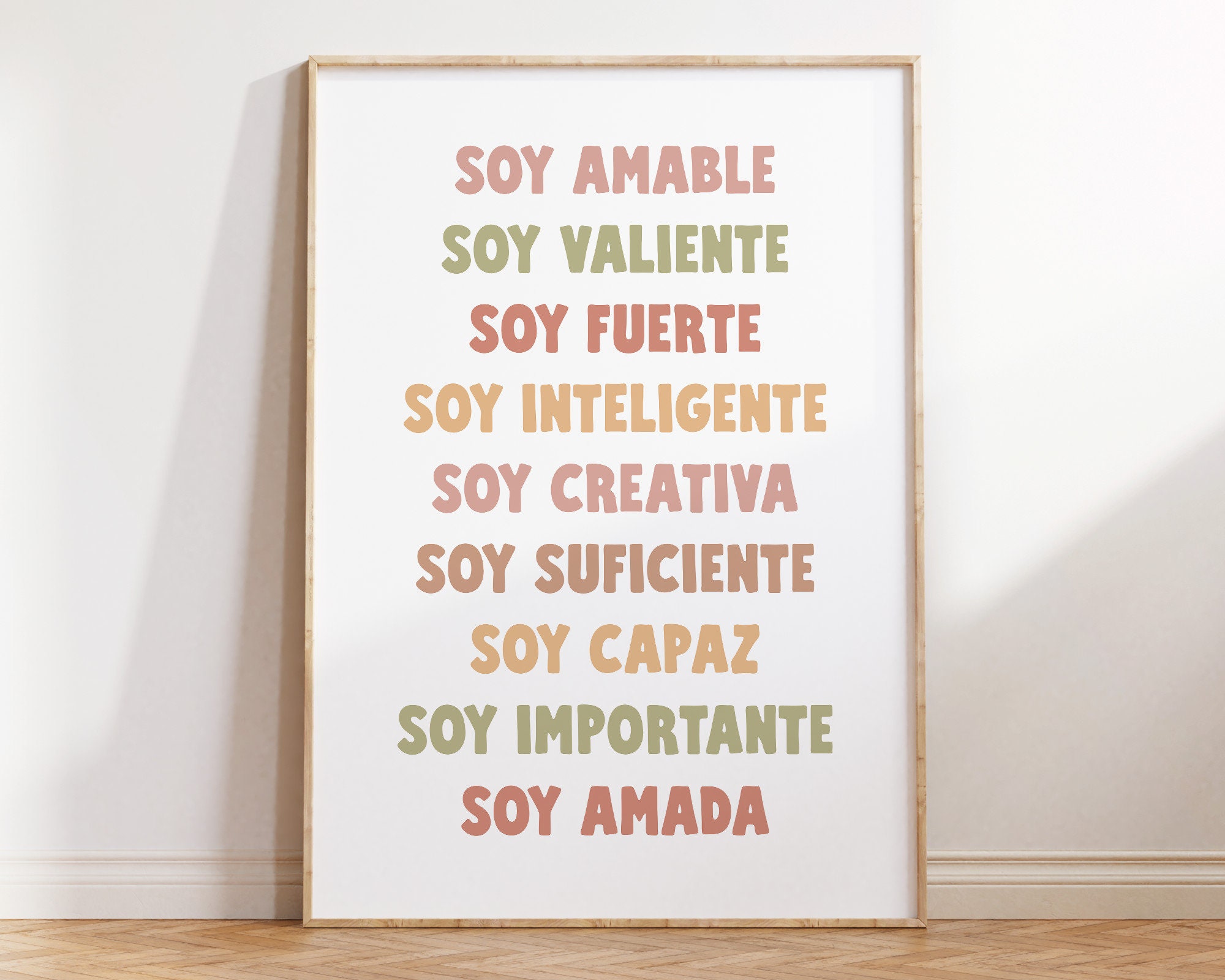 Spanish Affirmations Printable Wall Art, Boho Kids Room Wall Decor ...