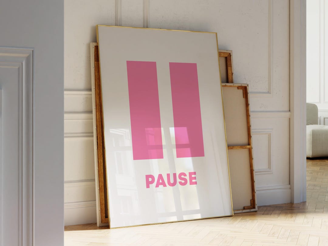 Pink Pause Button Wall Art, Printable Home Office Wall Decor, Cute Pink ...
