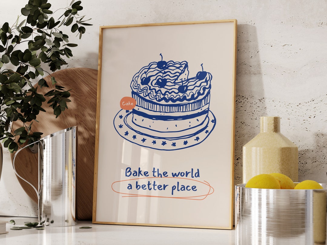 Baking Kitchen Wall Art, Printable Retro Baking Quote Wall Decor, Bake ...