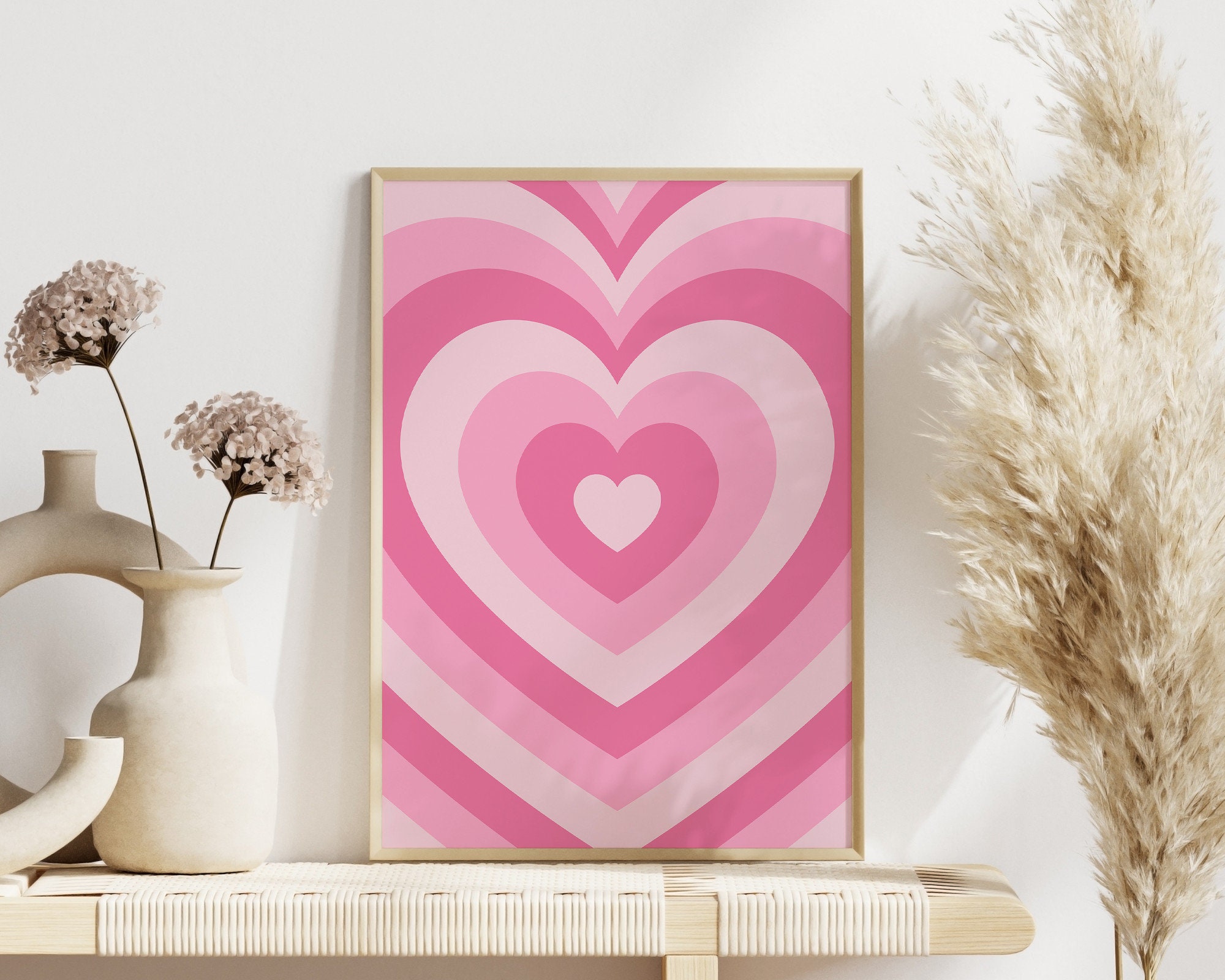 Retro Heart Wall Art Printable Trendy Pink Heart Wall Decor - Etsy
