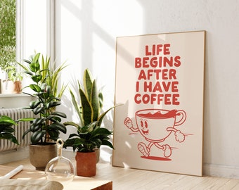 Coffee All Day Poster / Retro Quote Coffee Art Print / Kitchen Wall Art ...