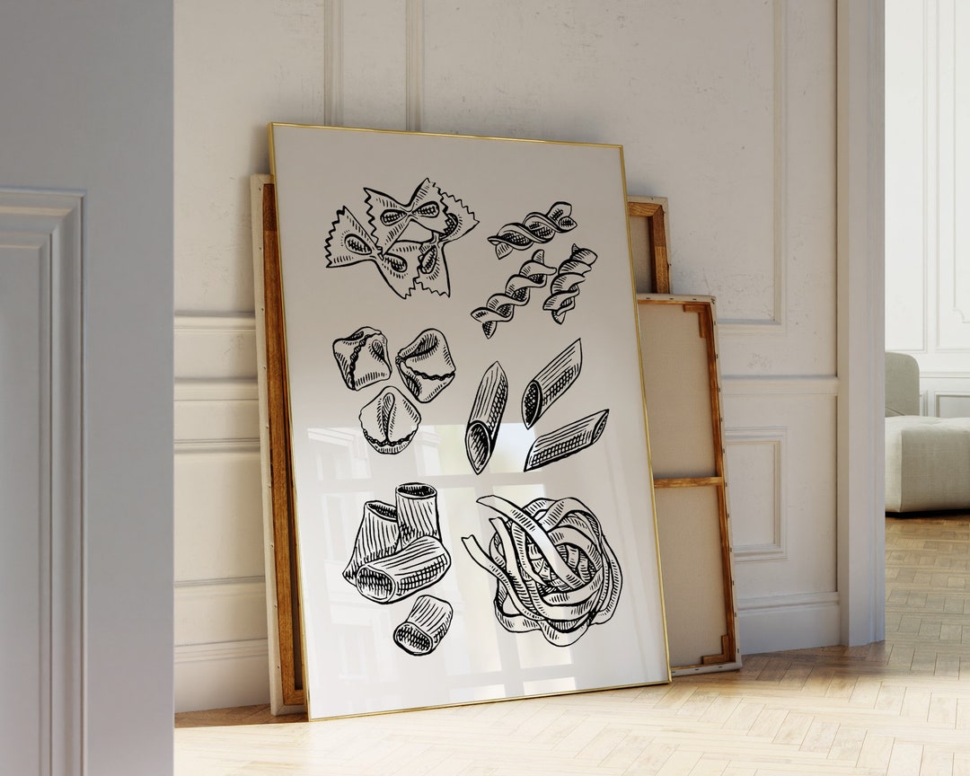 Pasta Guide Art Print, Printable Pasta Types Print, Pasta Night Poster ...