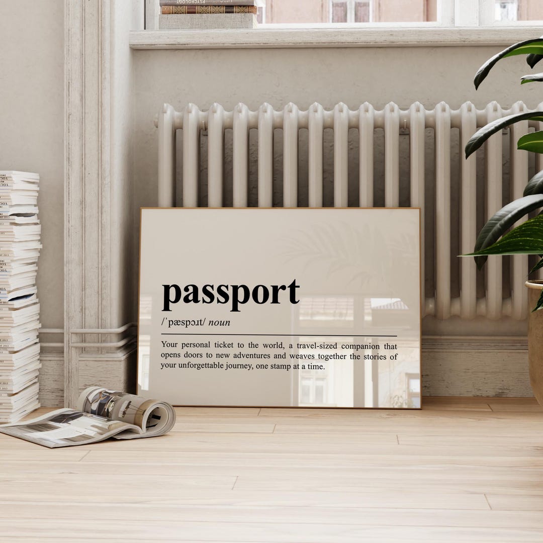 Passport Definition Wall Art, Printable Travel Quote Art Print, Travel ...