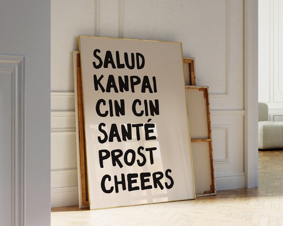 Cheers Different Languages Wall Art, Printable Bar Cart Wall Decor, Retro Wine Art Print, Gift ...