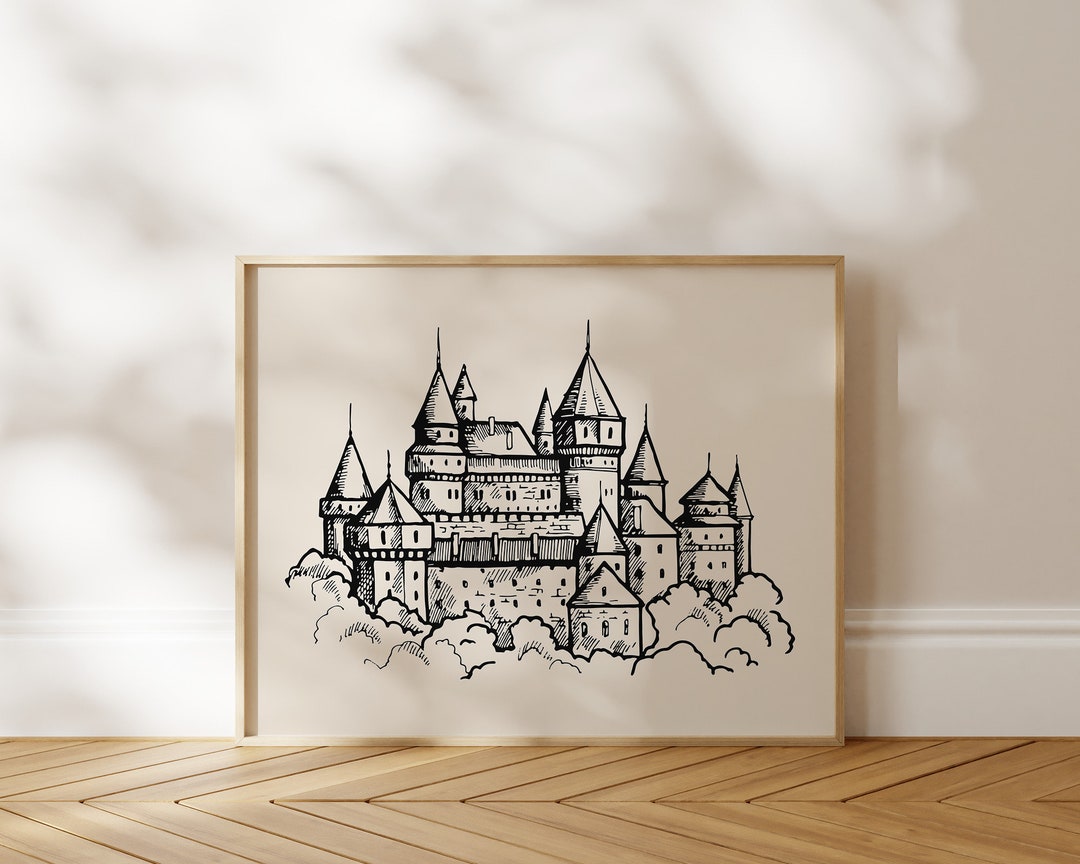Antique Castle Wall Art, Printable Medieval Castle Line Art, Nursery ...