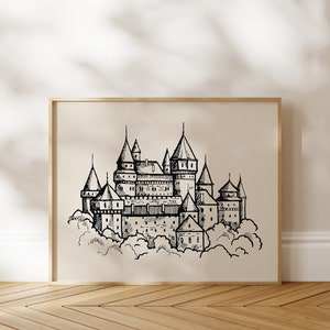 Antique Castle Wall Art, Printable Medieval Castle Line Art, Nursery ...