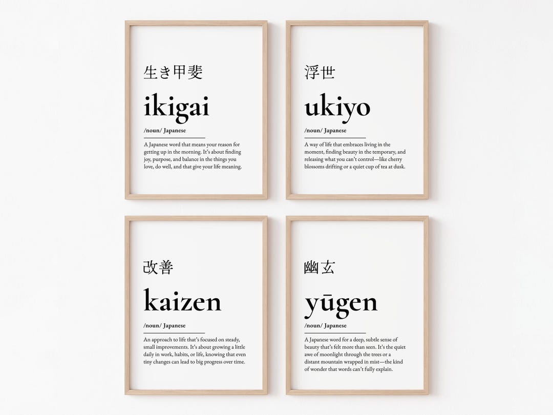 Japanese Definition Wall Art, Printable Ikigai Definition Print, Set of ...