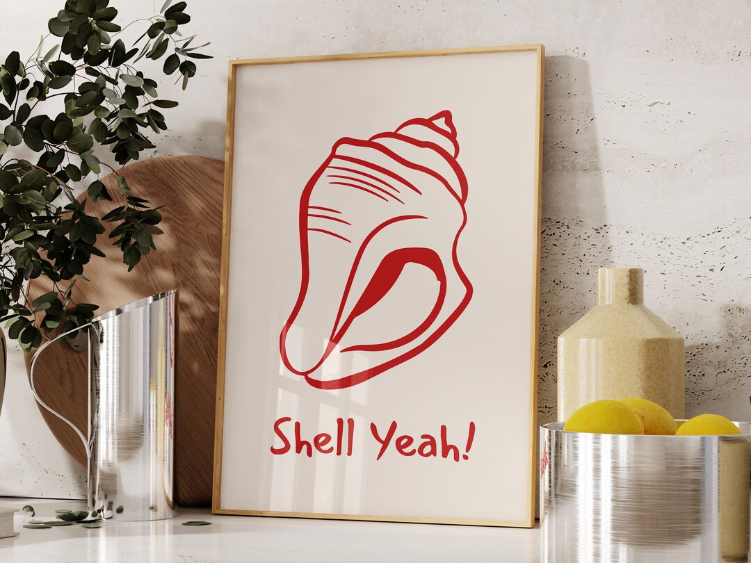 Retro Seashell Wall Art, Printable Coastal Art Print, Funny Bathroom ...