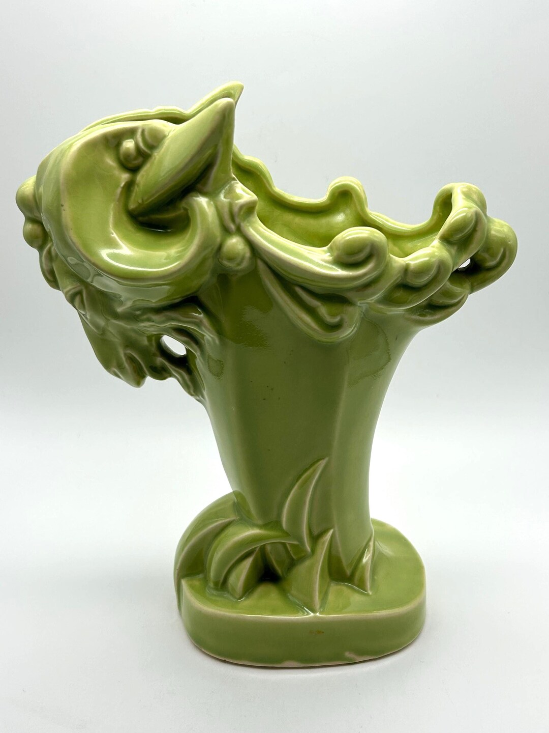 Rare Vintage 1940s Mccoy Pottery Chartreuse Green Ram's Head Vase ~ 9. ...