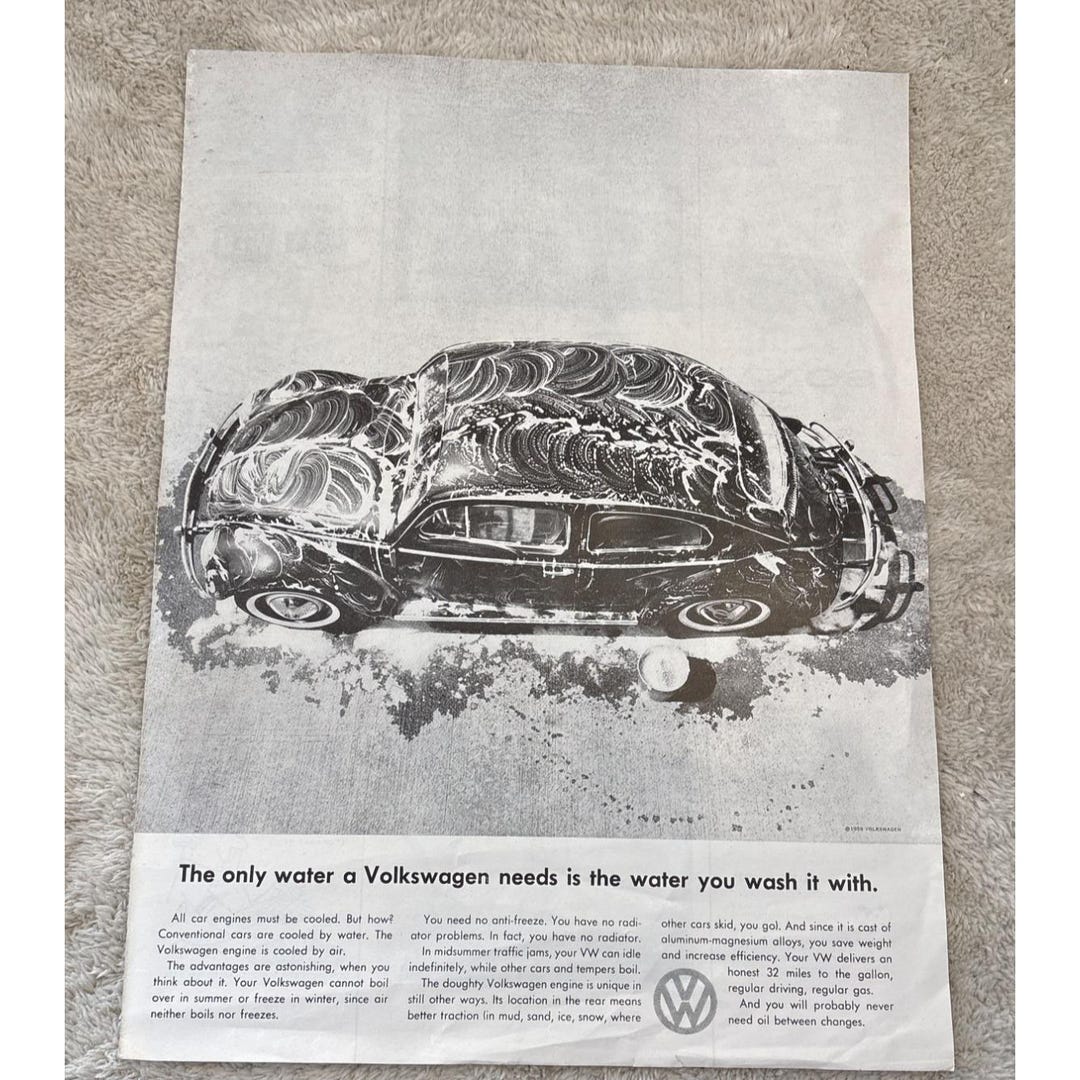 Vintage 1960s Volkswagen Beetle Paper Magazine Advertisement Only Need ...