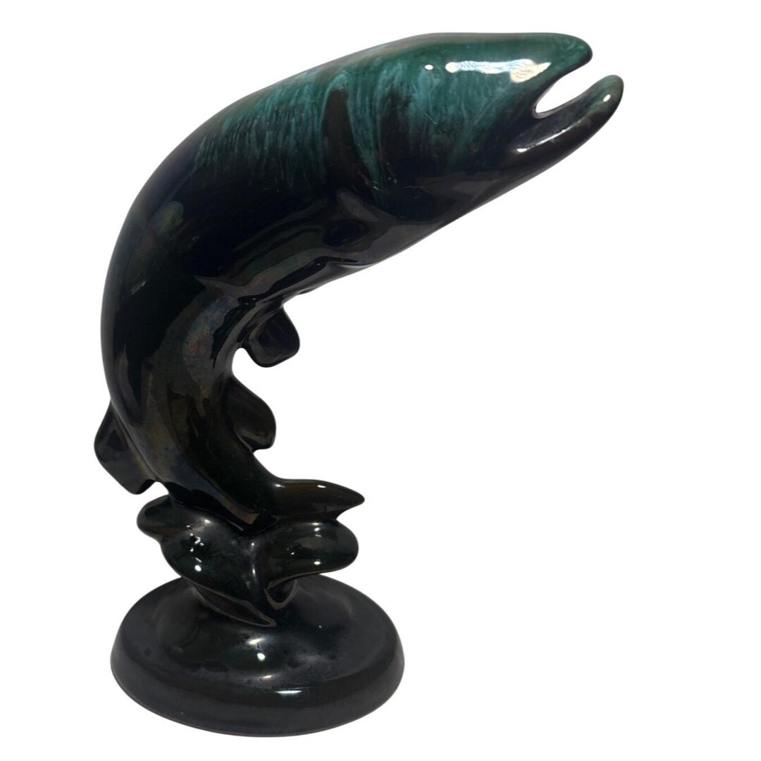 Blue Mountain Pottery Fish Figure Jumping Trout Green Drip Glaze 7 ...