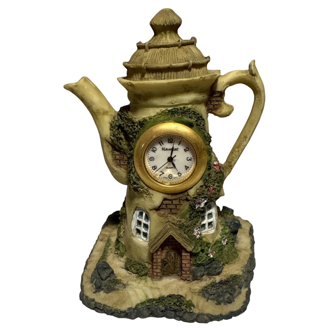 Hamlet Quartz Tea Kettle Shaped Clock Cottage Style Resin Decor Vintage ...