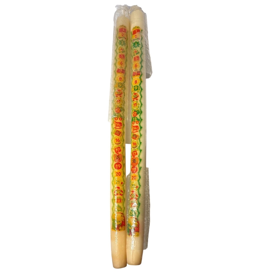 Advent Calendar Taper Candles Festive Holiday & Numbers 14.5" Set of 2 ...
