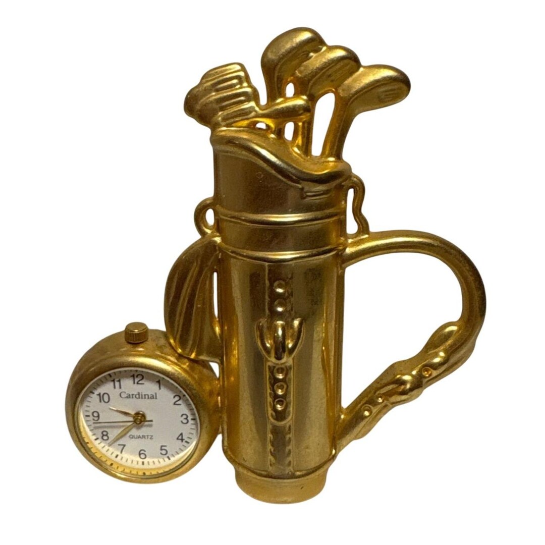 Miniature Gold Golf Bag Clock Cardinal Quartz Desk Decor 3.5" Novelty ...