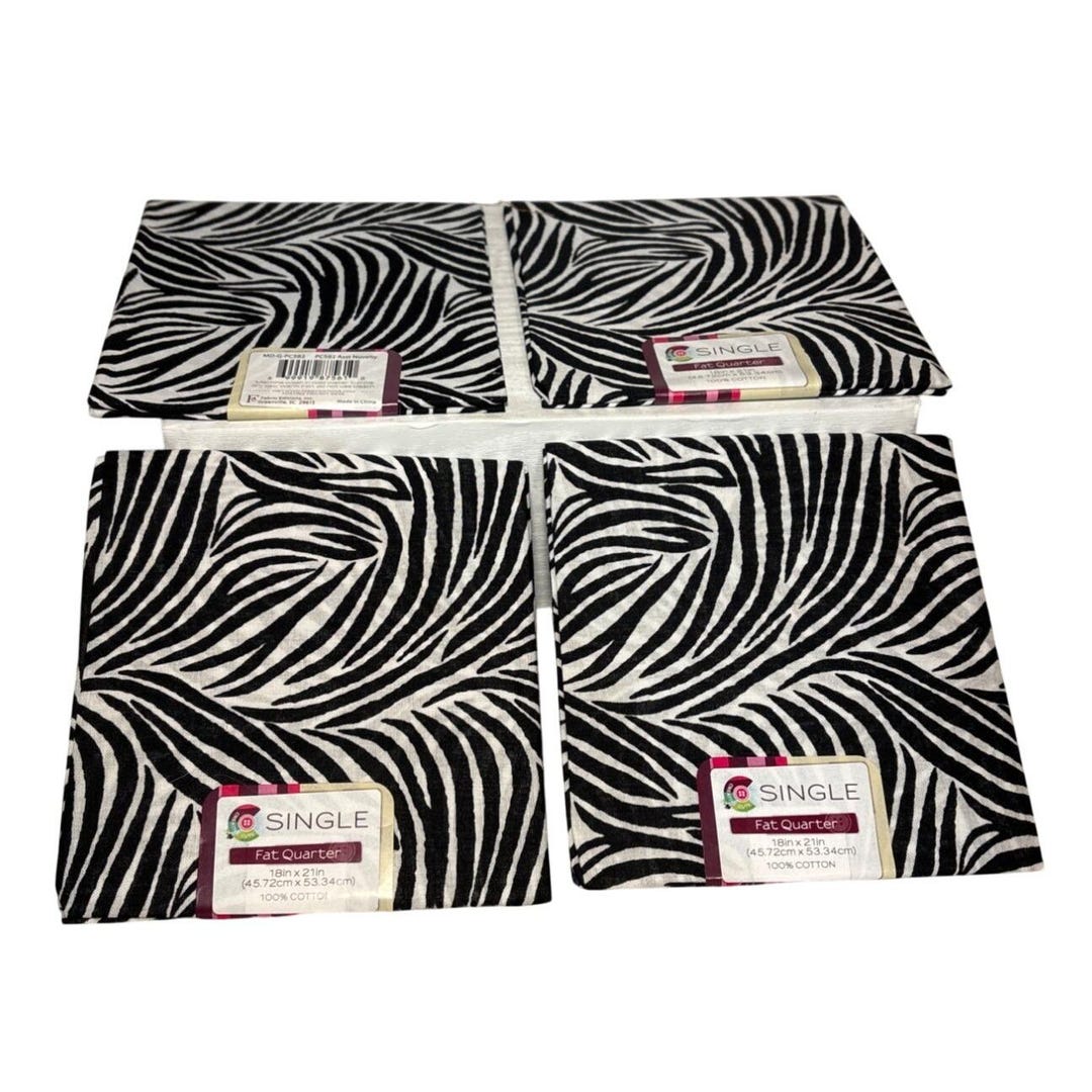 Zebra Print Cotton Fat Quarter Fabric Bundle 4 Pcs 18x21" Quilting ...