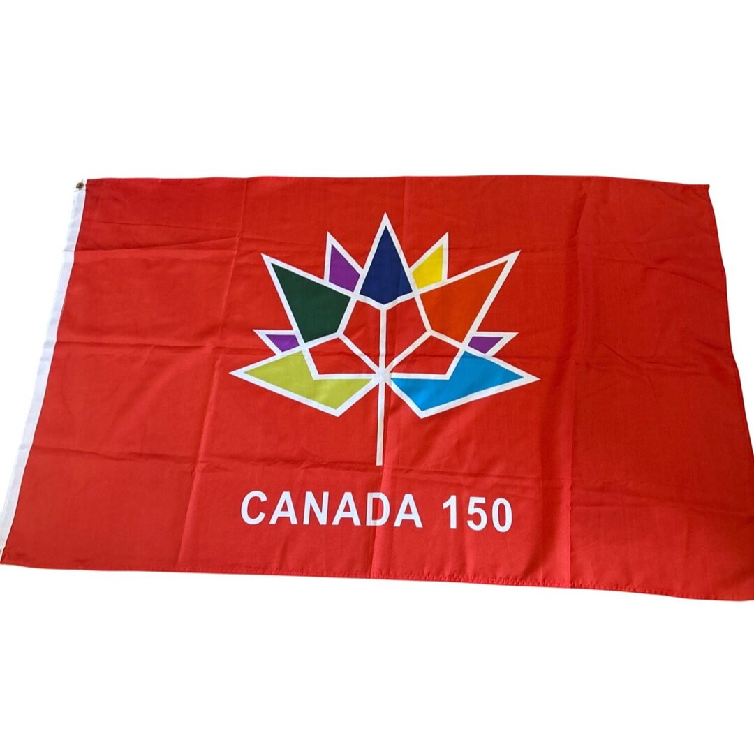 Canada 150 Flag Multicolor Maple Leaf Design & Grommets for Hanging 55 ...
