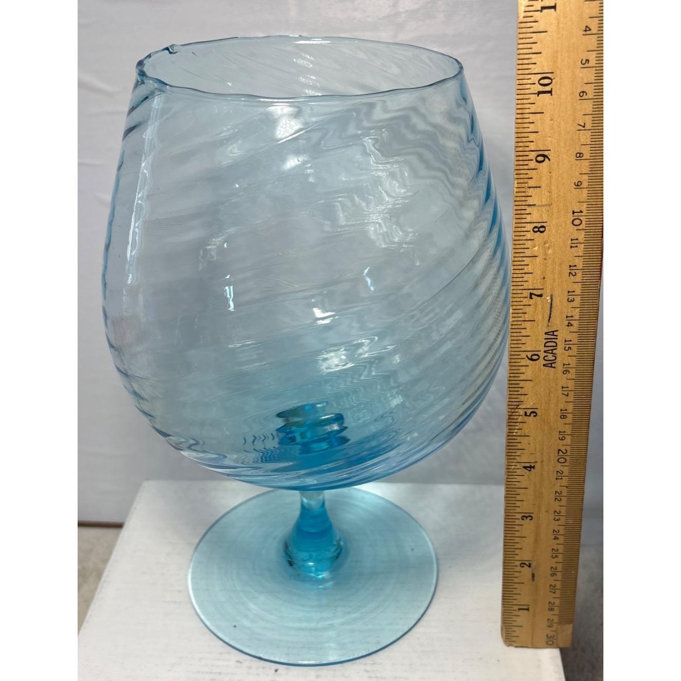 Set of 2 Large 10" Handblown Aqua Blue Swirl Glass Goblets Vase ...