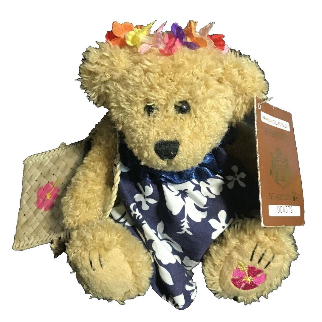 2003 Hawaiian Passport Bearfoot Makuahine Teddy Bear Floral Dress Woven ...