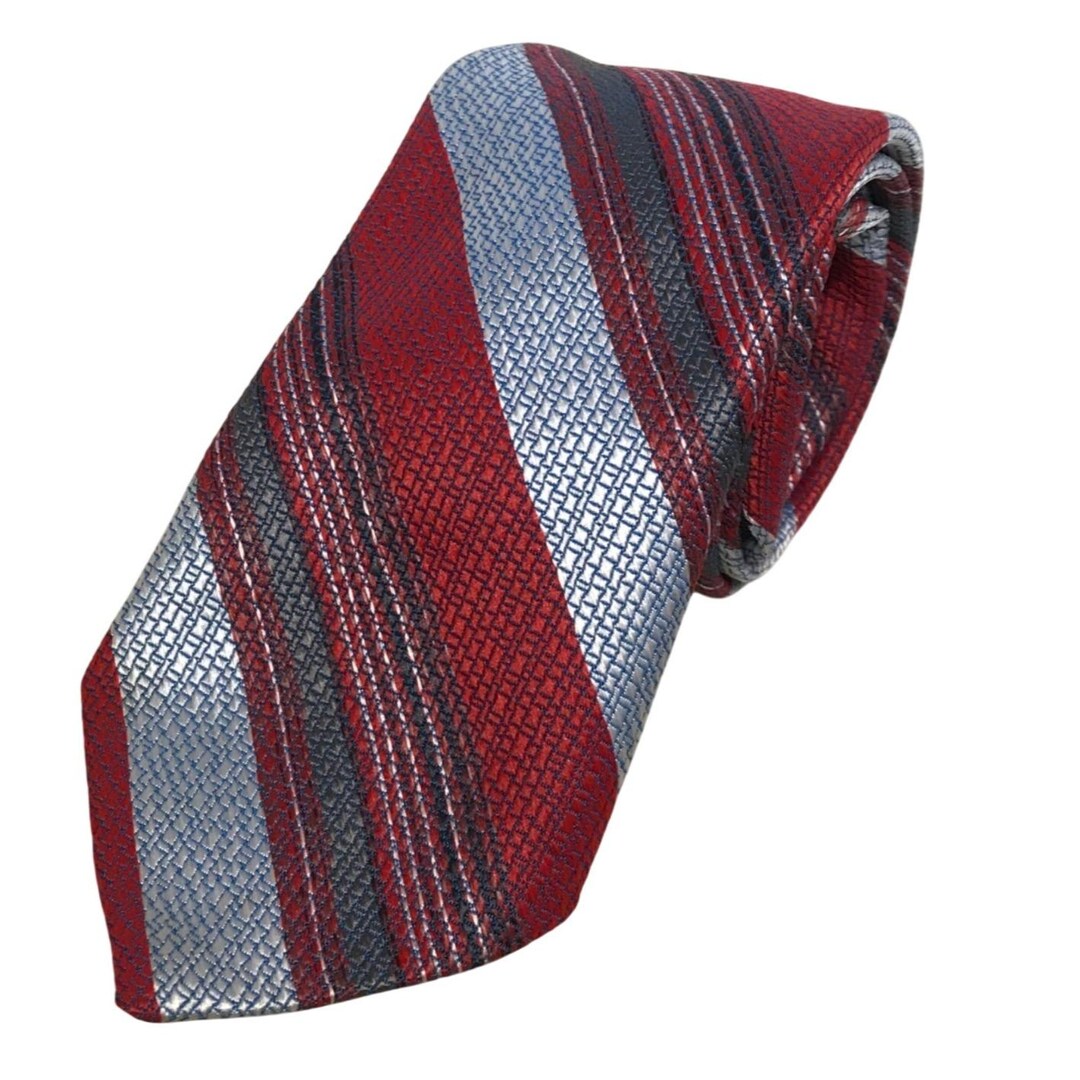 Count Christopher Collection Red & Blue Striped Mens Tie Metalic Repp ...
