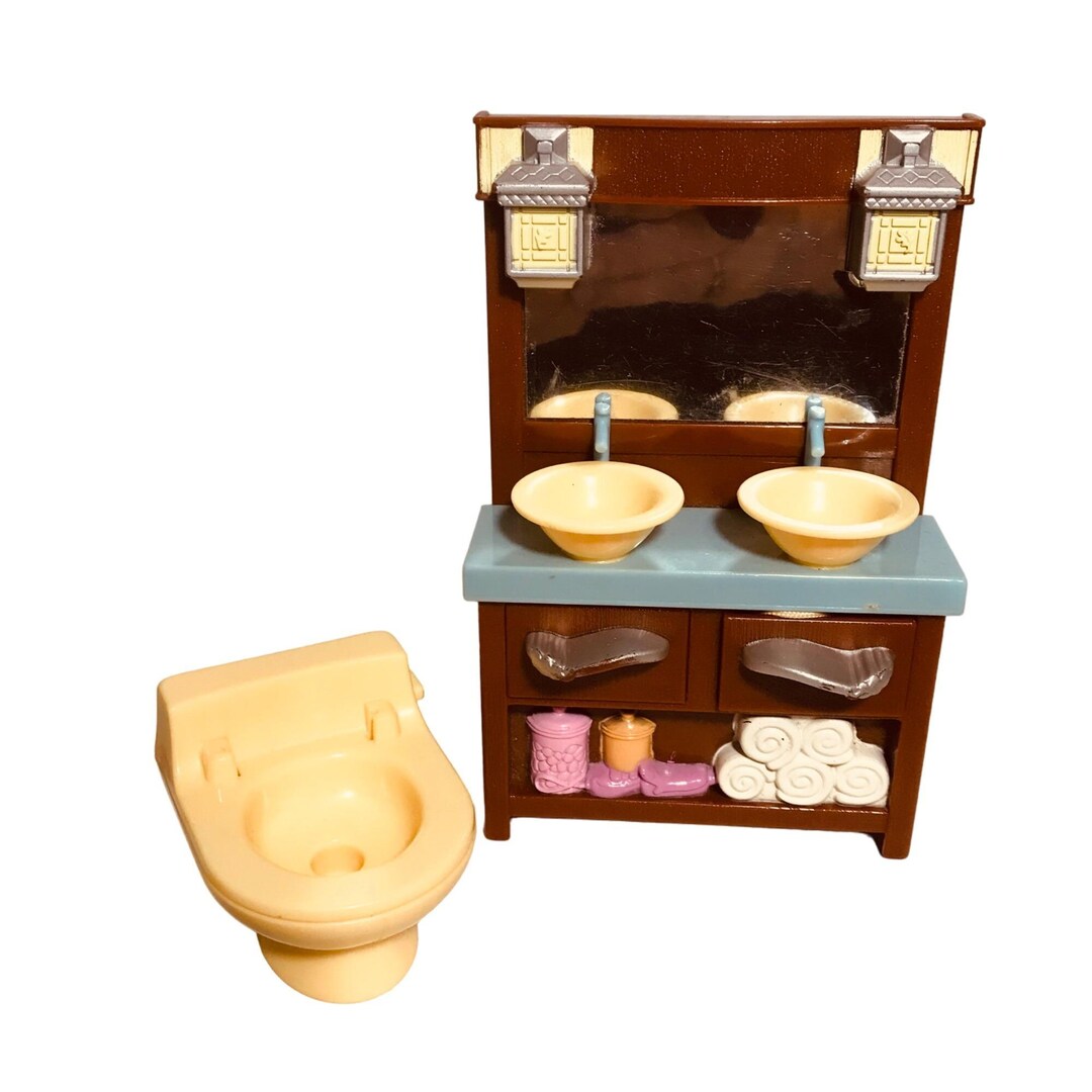 Vintage Fisher Price Bathroom Vanity and Toilet Hairdryer Dual Sinks ...