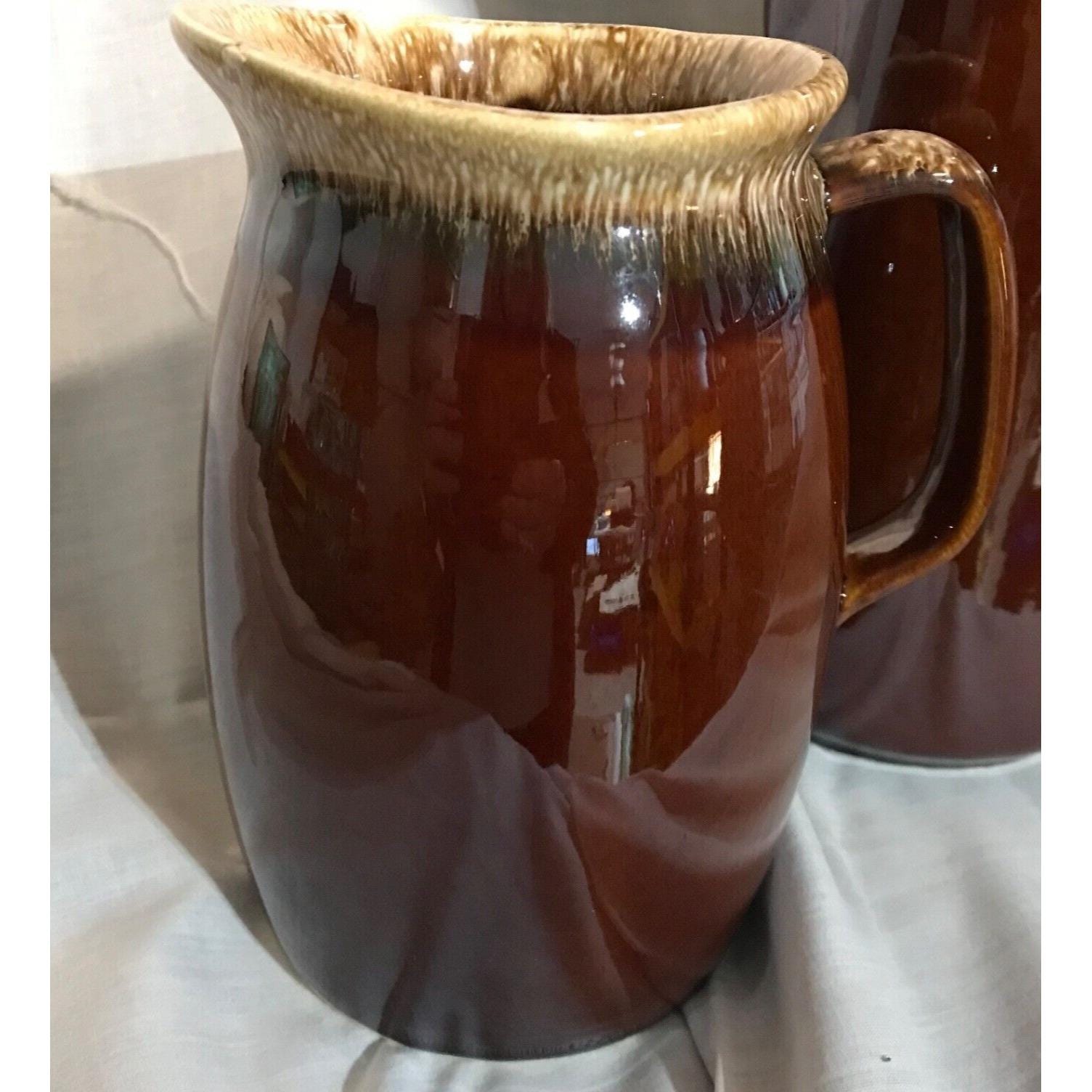 Vintage HULL USA Brown Drip 7” Pottery Pitcher and 10 1/2 " Coffee Pot ...