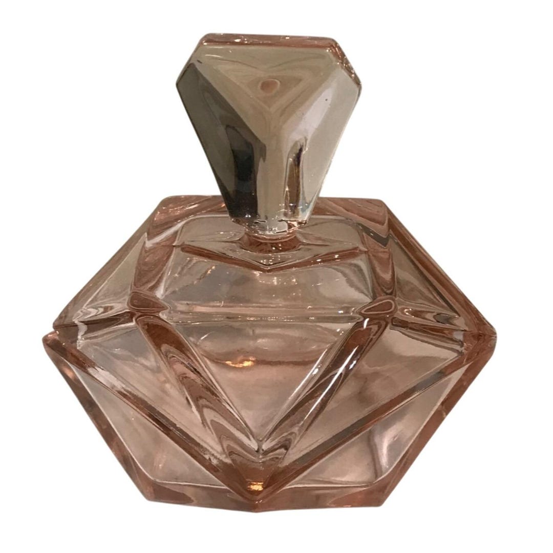 Vintage Diamond-shaped Pink Glass Vanity Container 2 Pc Powder Trinket ...