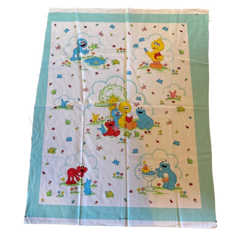 Vintage Sesame Street Fabric Panel With Baby Elmo Big Bird & Cookie ...