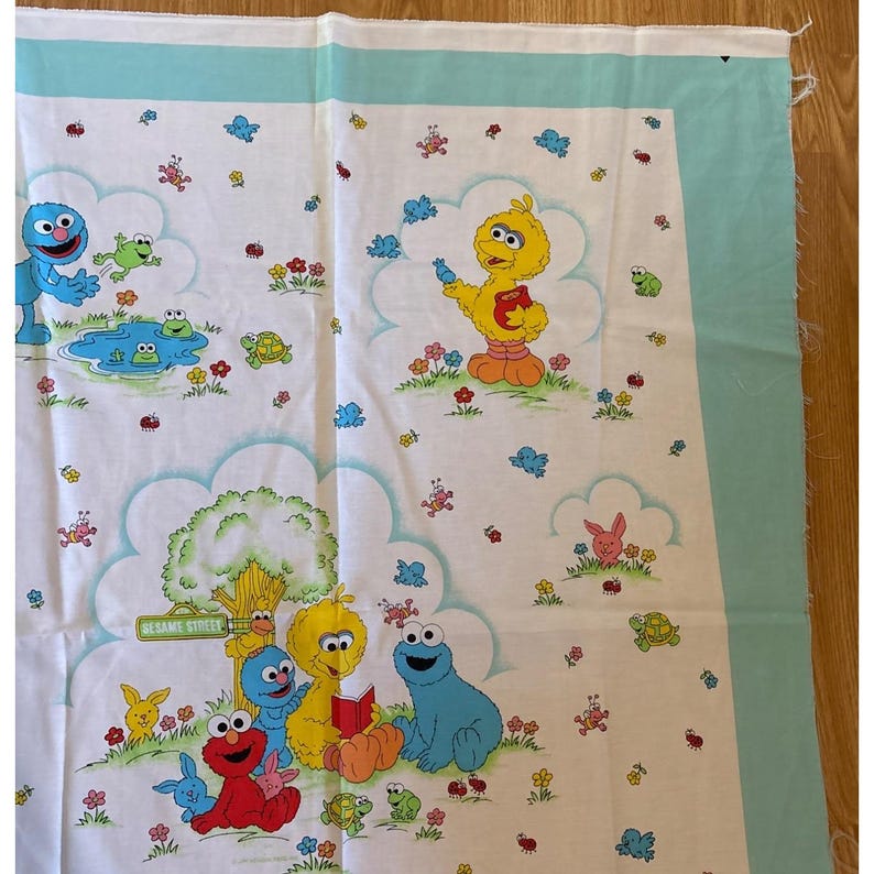 Vintage Sesame Street Fabric Panel With Baby Elmo Big Bird & Cookie ...