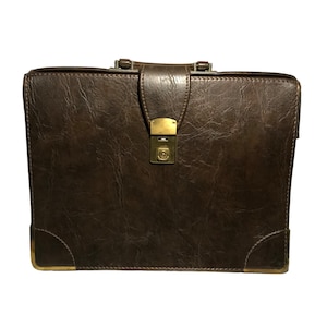 Vintage Cheney England Brown Leather Briefcase With Brass Hardware 17 X ...