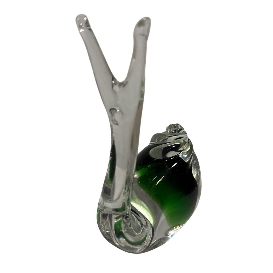 Glass Snail Figurine Paperweight 5" Tall Green & Clear Swirl - Etsy