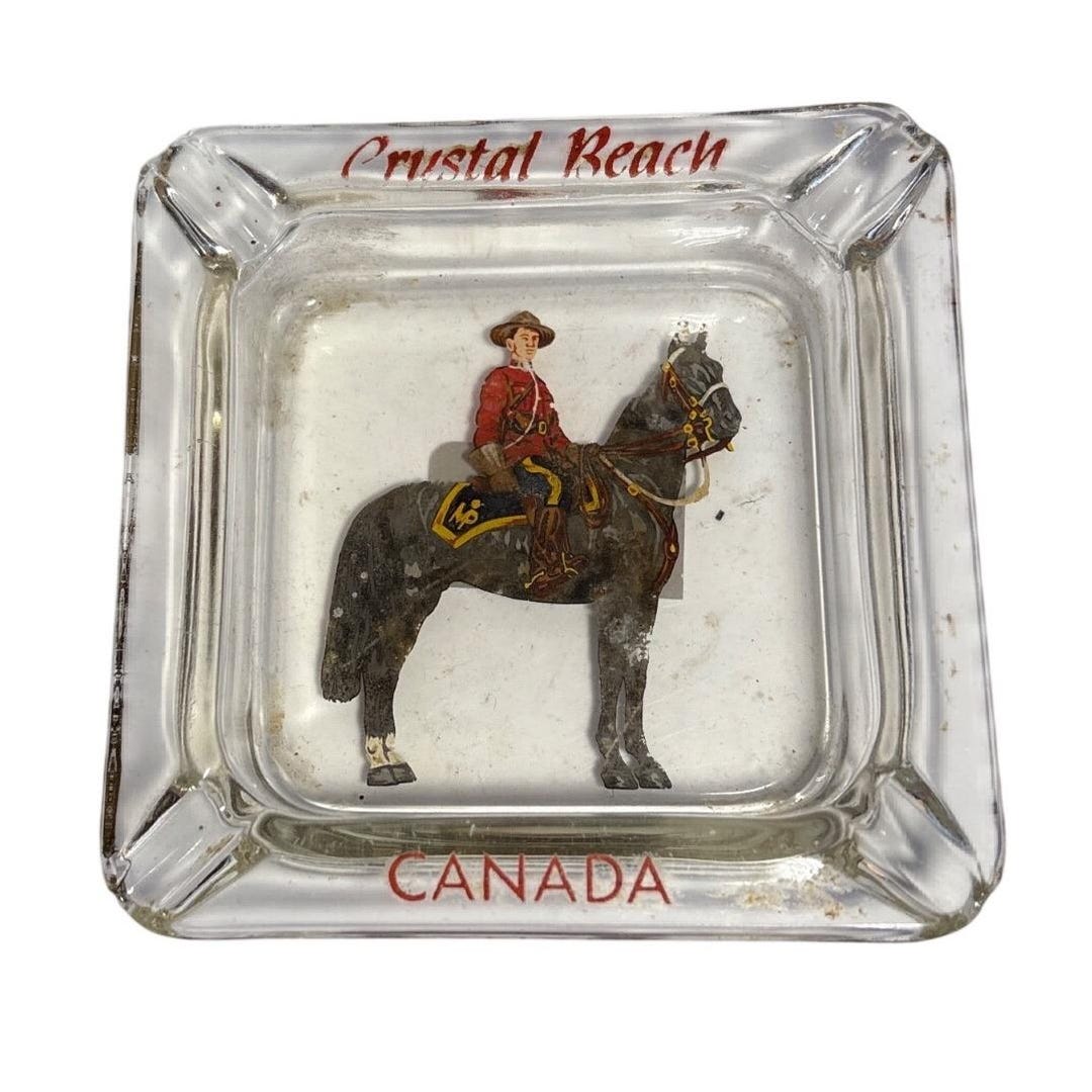 Crystal Beach Mountie Ashtray Glass Souvenir With Horse RCMP Canada 4 ...