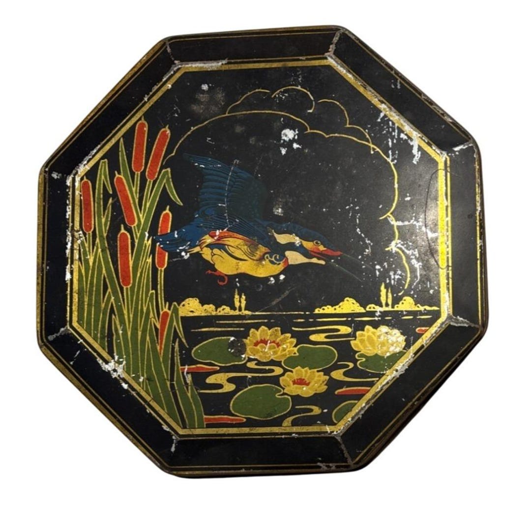Sovereign King of All Toffee Tin Bird & Water Lily Design Octagon ...
