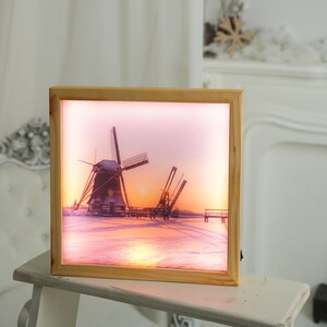 Rustic Windmill Wooden Lamp, Artisanal Windmill Light Box, Vintage ...