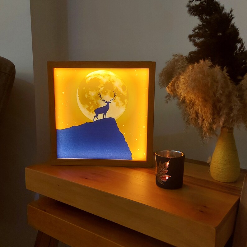 Wooden Deer Light Box, Rustic LED Night Lamp, Wildlife Animal Figure ...