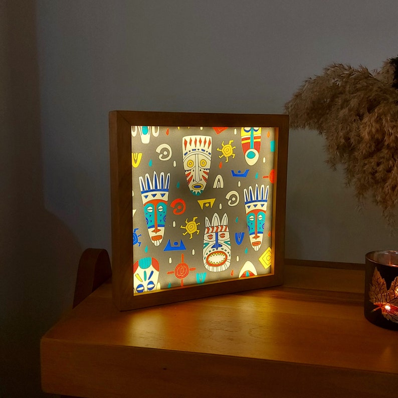 Unique African Light Art, Colorful African LED Box, Wooden Light Box ...