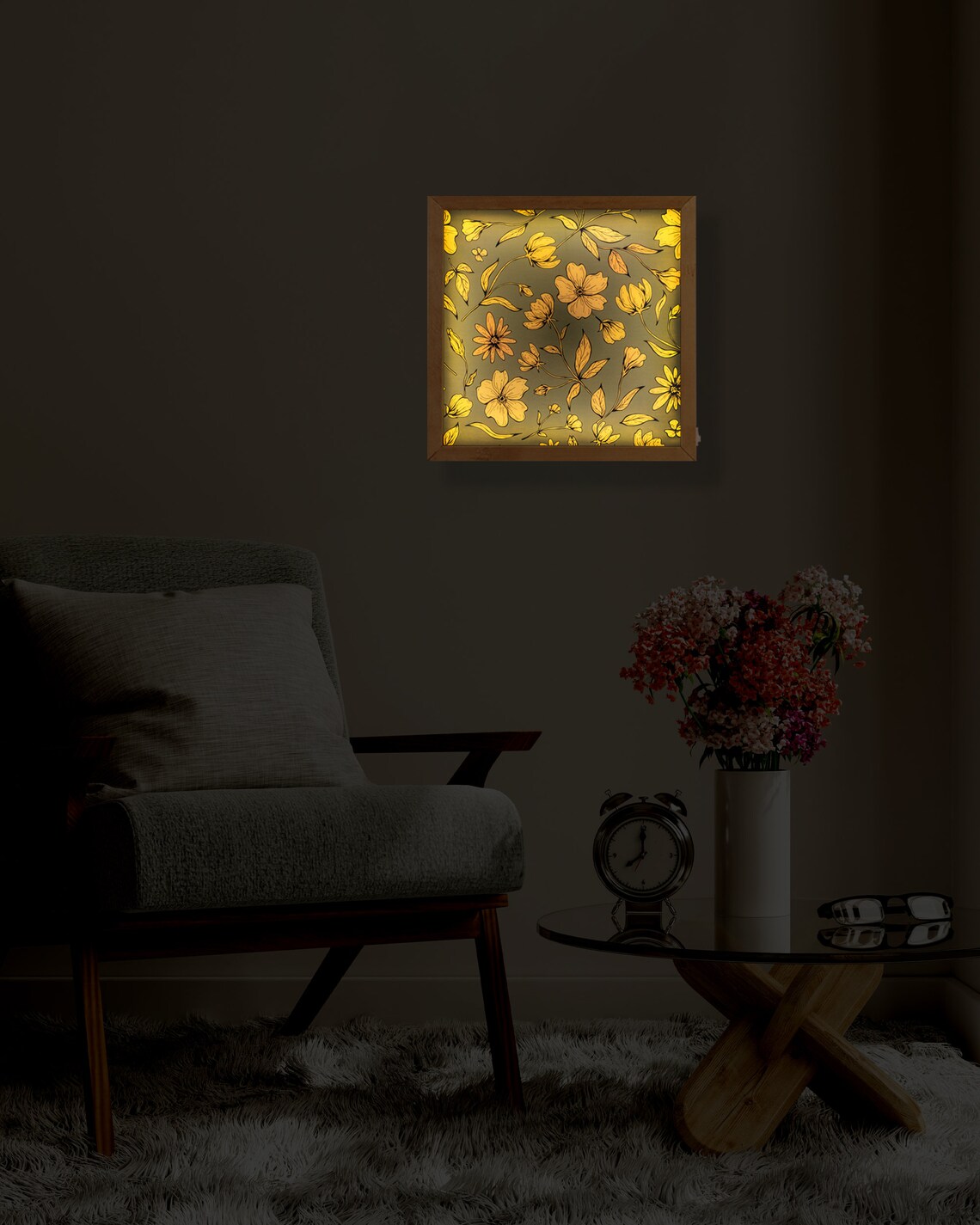 Elegant White Flower Light Box, Floral Wooden Illumination Art, Floral ...