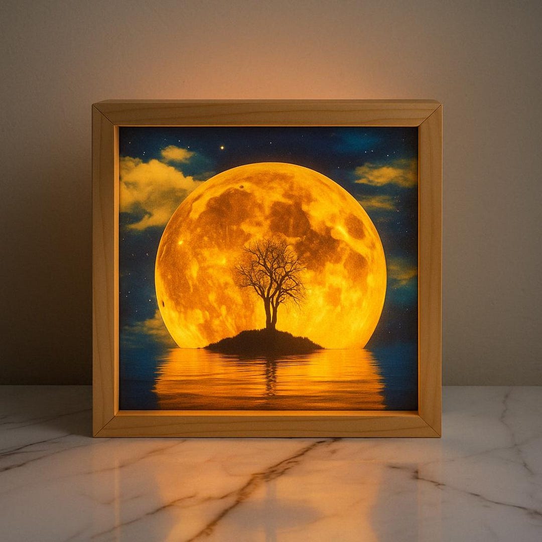 Handmade Pine Full Moon Lightbox: Rustic LED Wall Art - Etsy