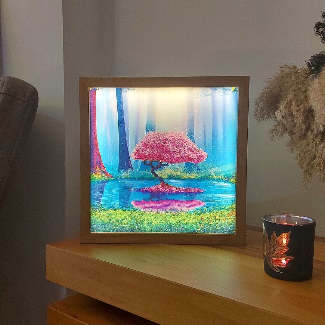 Cherry Blossom Wooden Lamp, Wooden Light Sculpture With Pink Blooms ...