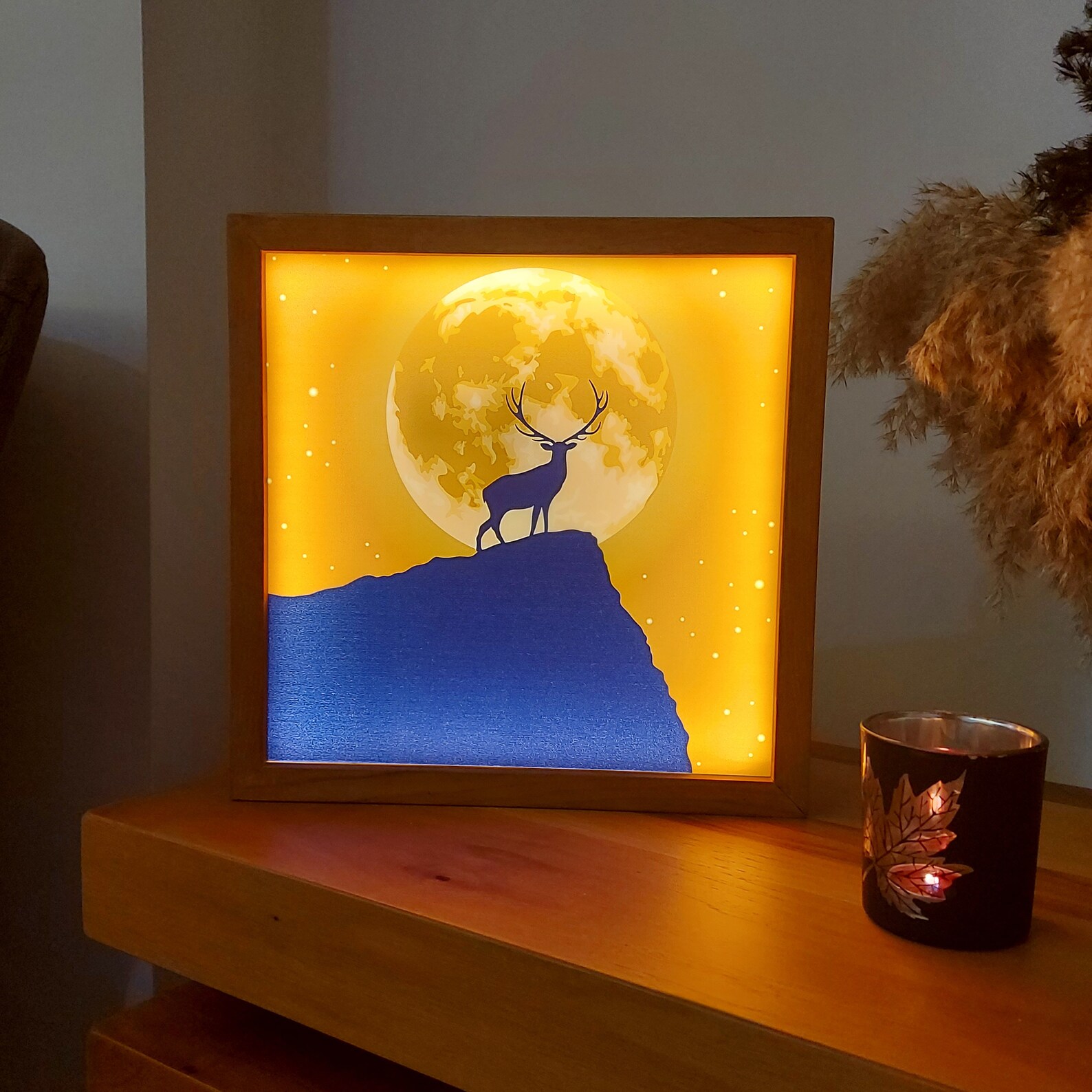 Wooden Deer Light Box, Rustic LED Night Lamp, Wildlife Animal Figure ...