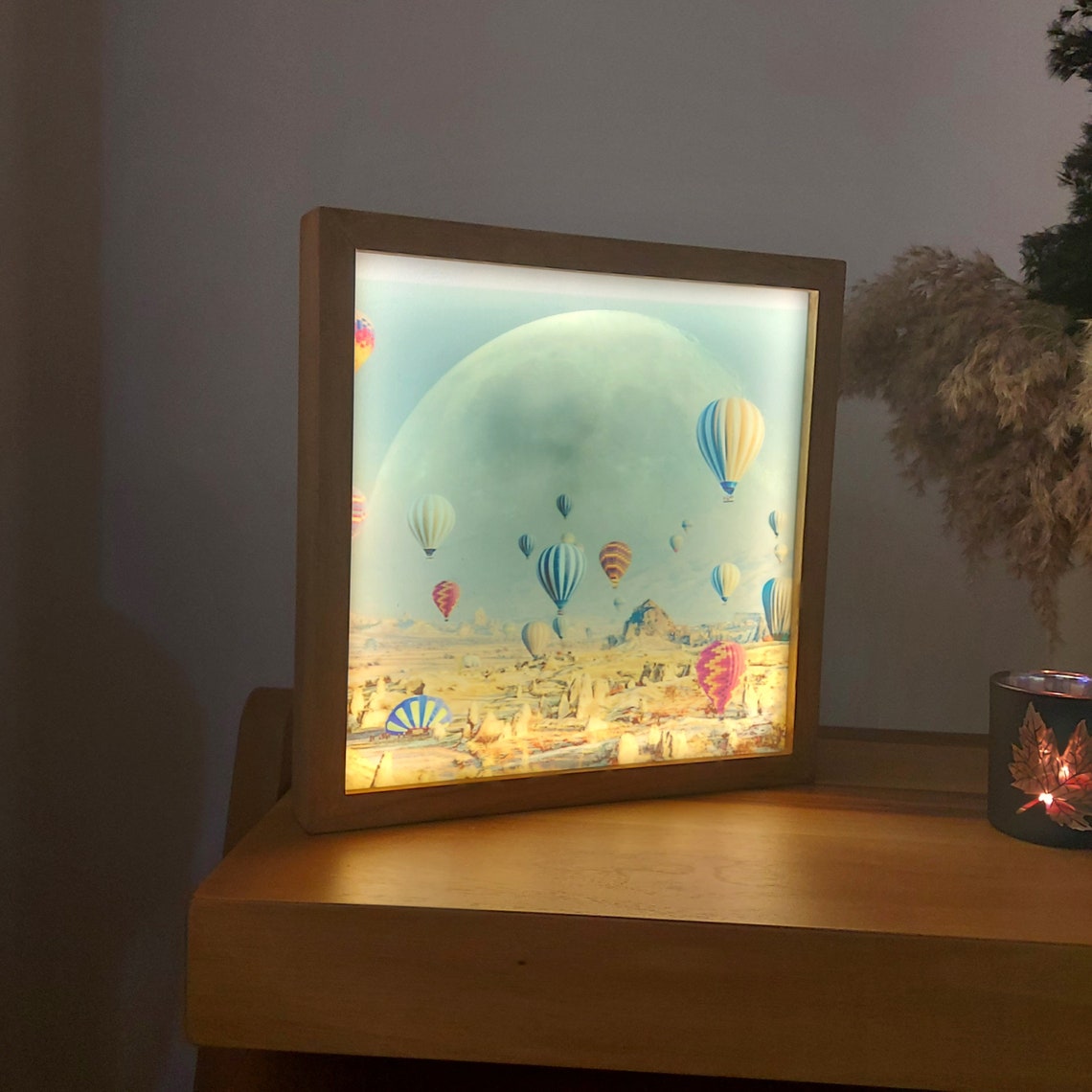 Hot Air Balloon Wooden Light Box,decorative Night Light With Balloon ...